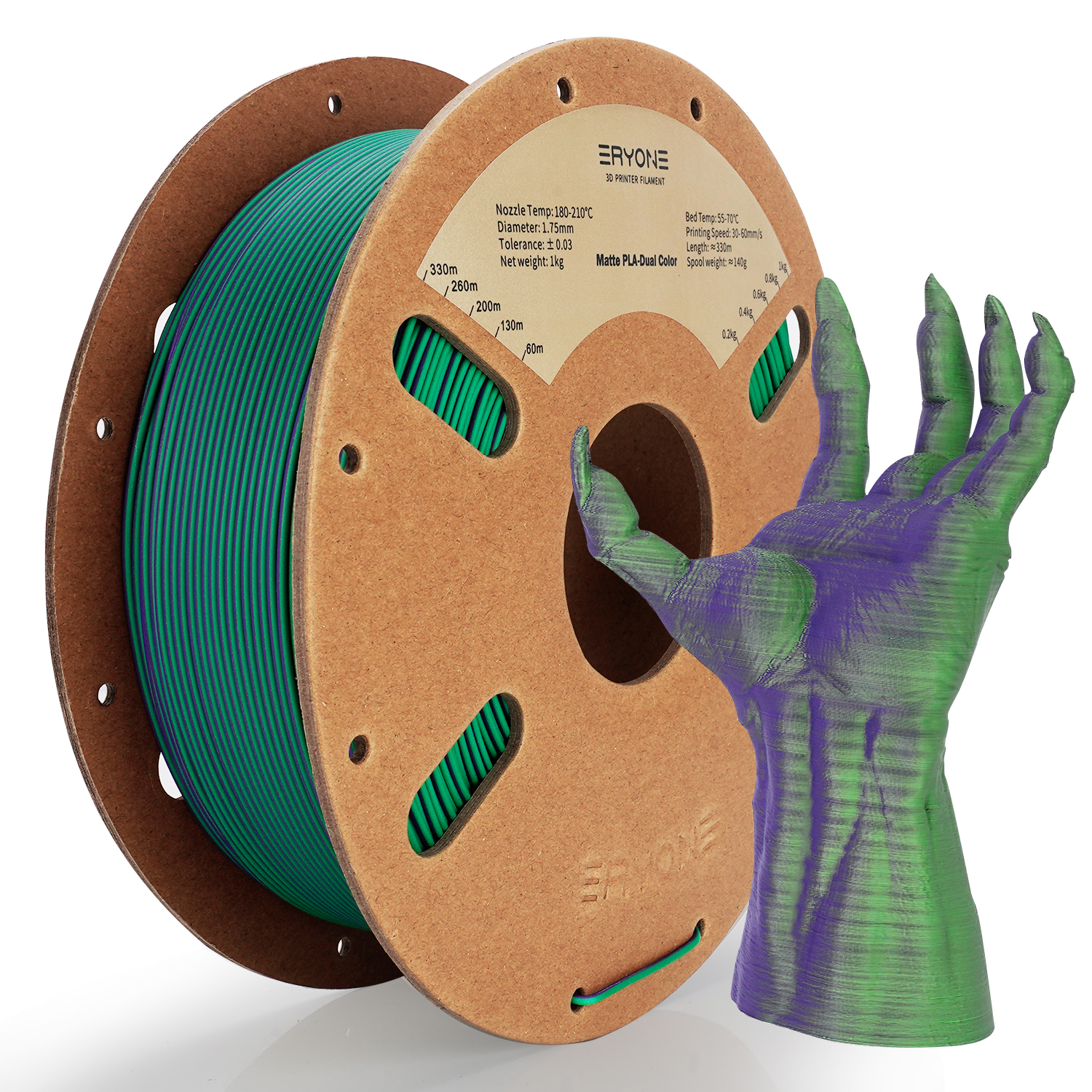 ERYONE Dual Colour – Green & Purple Matte PLA Filament for 3D Printers ...