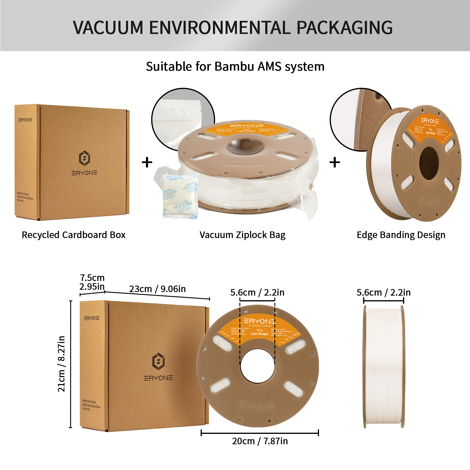 ERYONE Lightweight Nano Foaming PLA Filament for 3D Printers – White, 0 ...