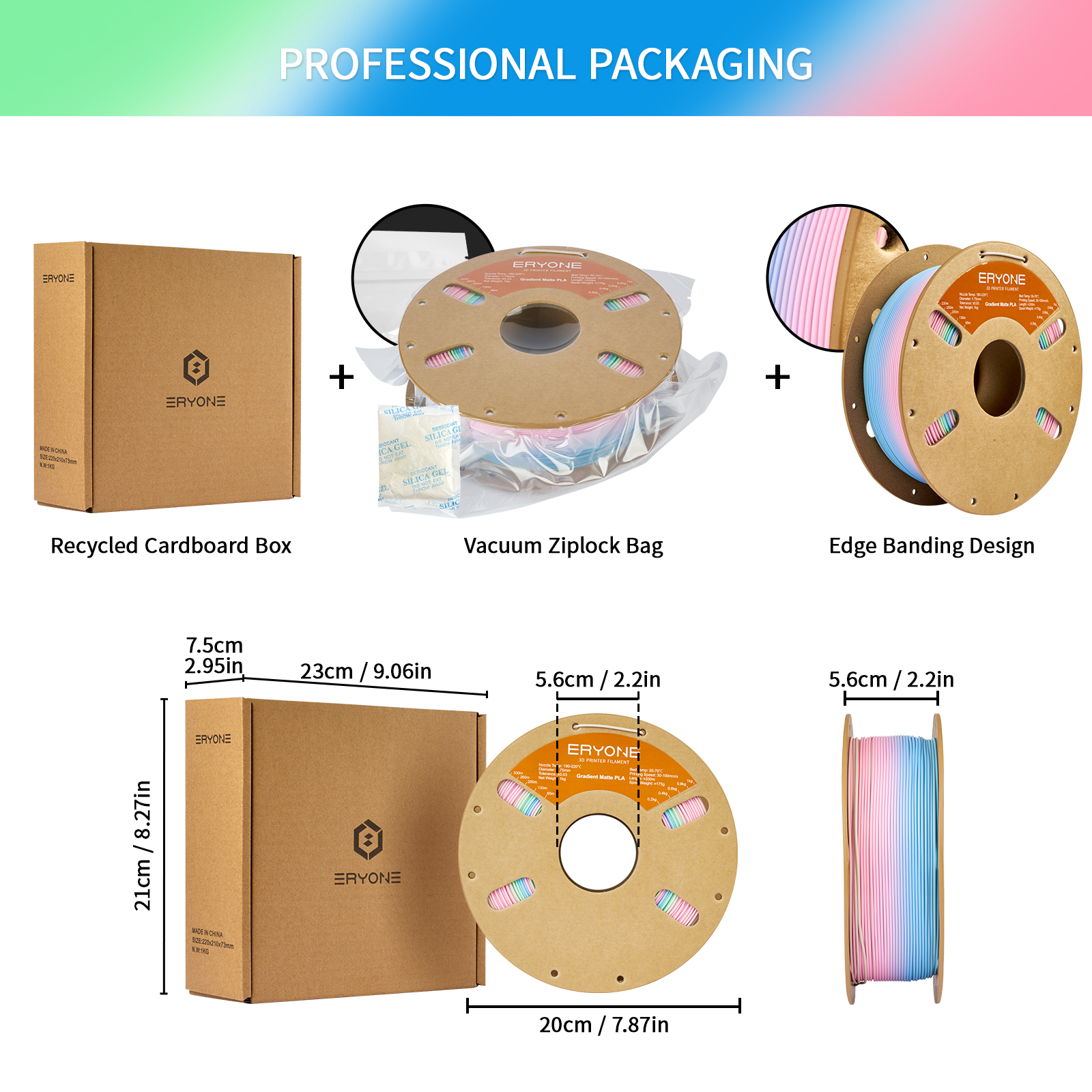 ERYONE Matte Gradient PLA Filament – Fairy Tale (Pink & Green & Blue ...