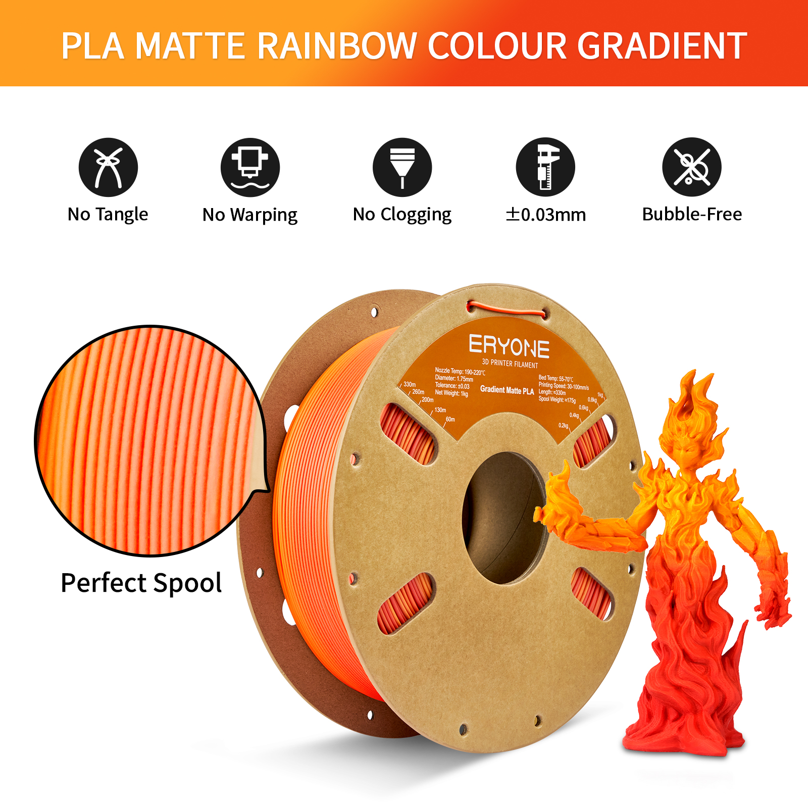 ERYONE Matte Gradient PLA Filament – Maple Leaf (Red & Yellow), 1kg ...